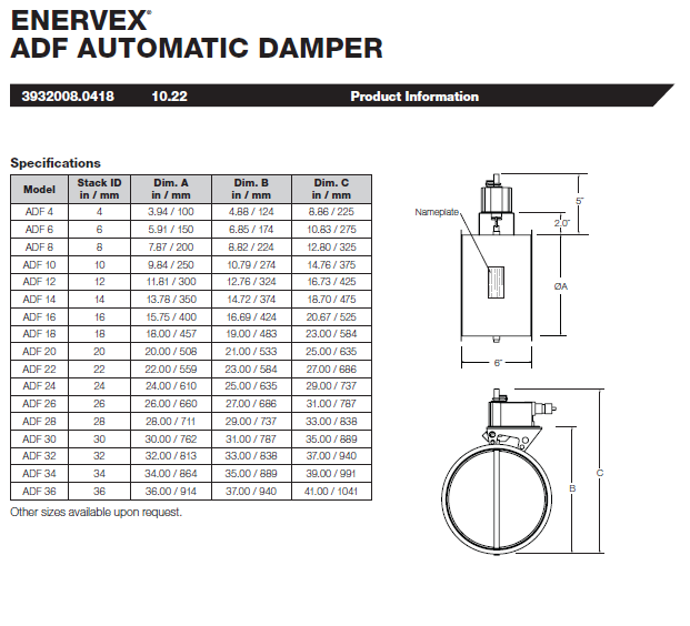 Enervex ADF Motorized Isolation Damper - 10" ID - Flanged - Part# 202. ...